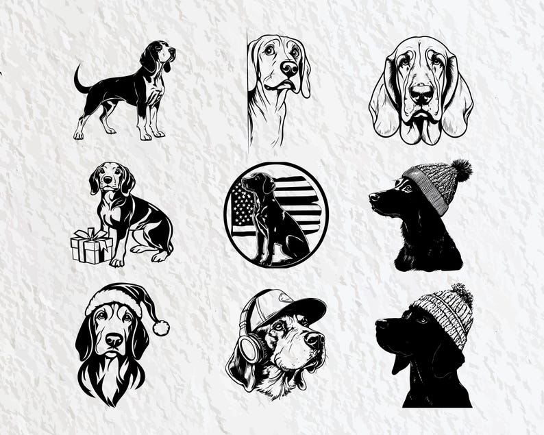 Coonhound Silhouette Vector Bundle, SVG PNG Clipart (digital Download ...