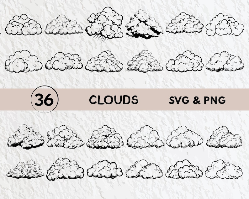 Clouds Svg Bundle, Clouds Silhouette, Clouds Clipart Png, Clouds Outline, Clouds Vector, Clouds ...
