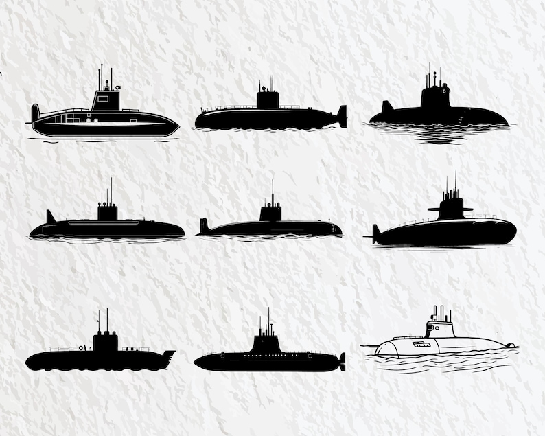 Submarine SVG Bundle: Silhouette Clipart, Vector Logo (PNG, Cricut ...
