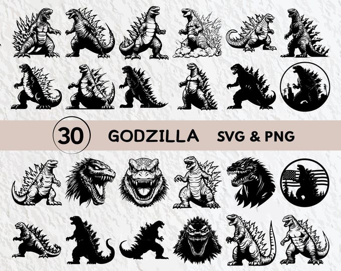 Godzilla SVG Clipart & PNG Files, Godzilla Graphics, Digital Clip Art ...