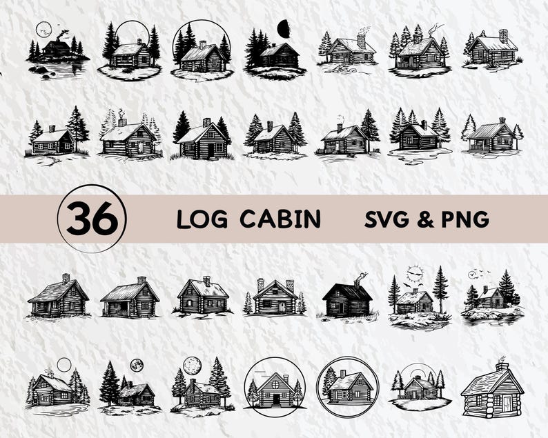 Log Cabin SVG Bundle: Silhouette Clipart, Cricut Cut Files - Etsy