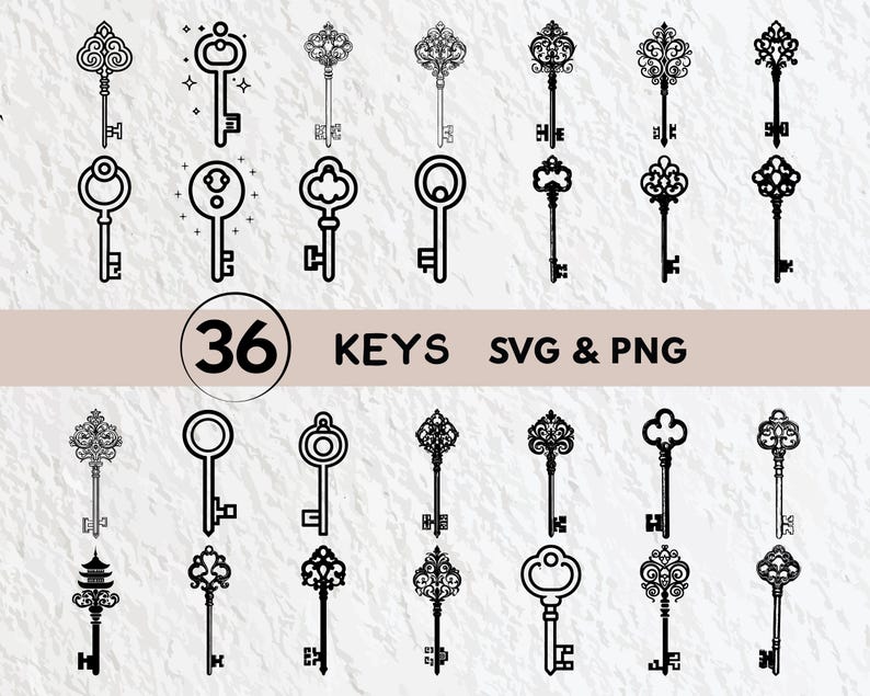 Keys Silhouette SVG Bundle: Ornate Key Clipart (SVG, PNG) - Etsy