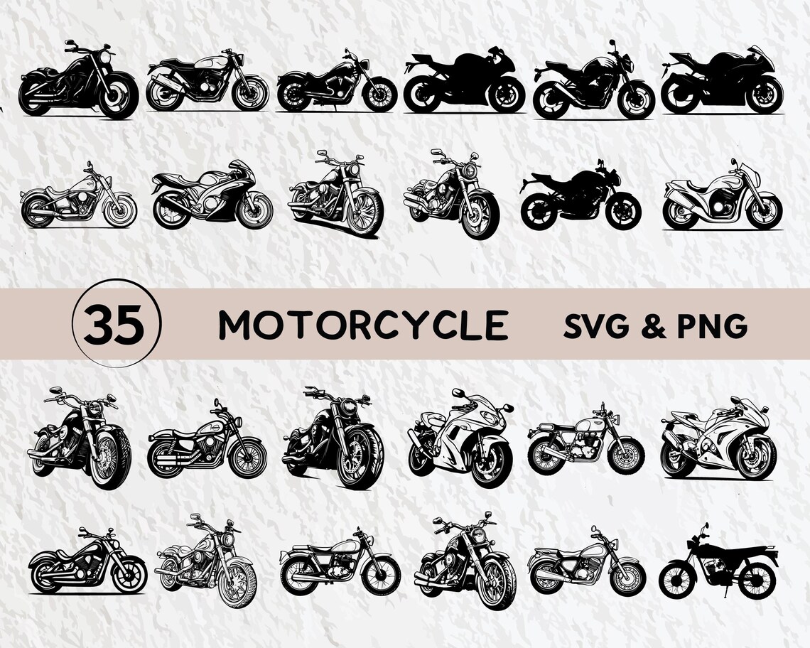 Motorcycle SVG Bundle: Silhouette Clipart, Logo Icon Set (PNG, Vector ...