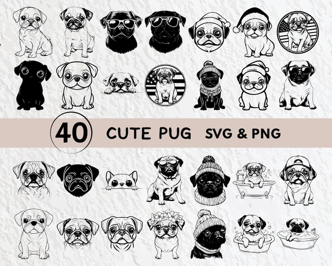 Cute Pug Silhouette Svg, Cute Pug Svg Bundle, Cute Pug Clipart, Cute ...