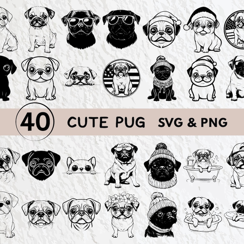 Pug Silhouette - Etsy