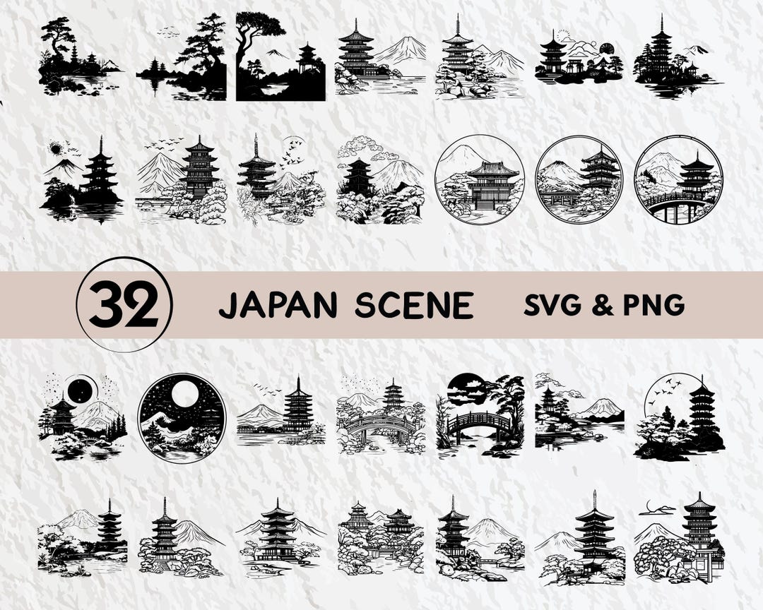 Japan Scene SVG Bundle: Silhouette Clipart, Vector Cut Files - Etsy