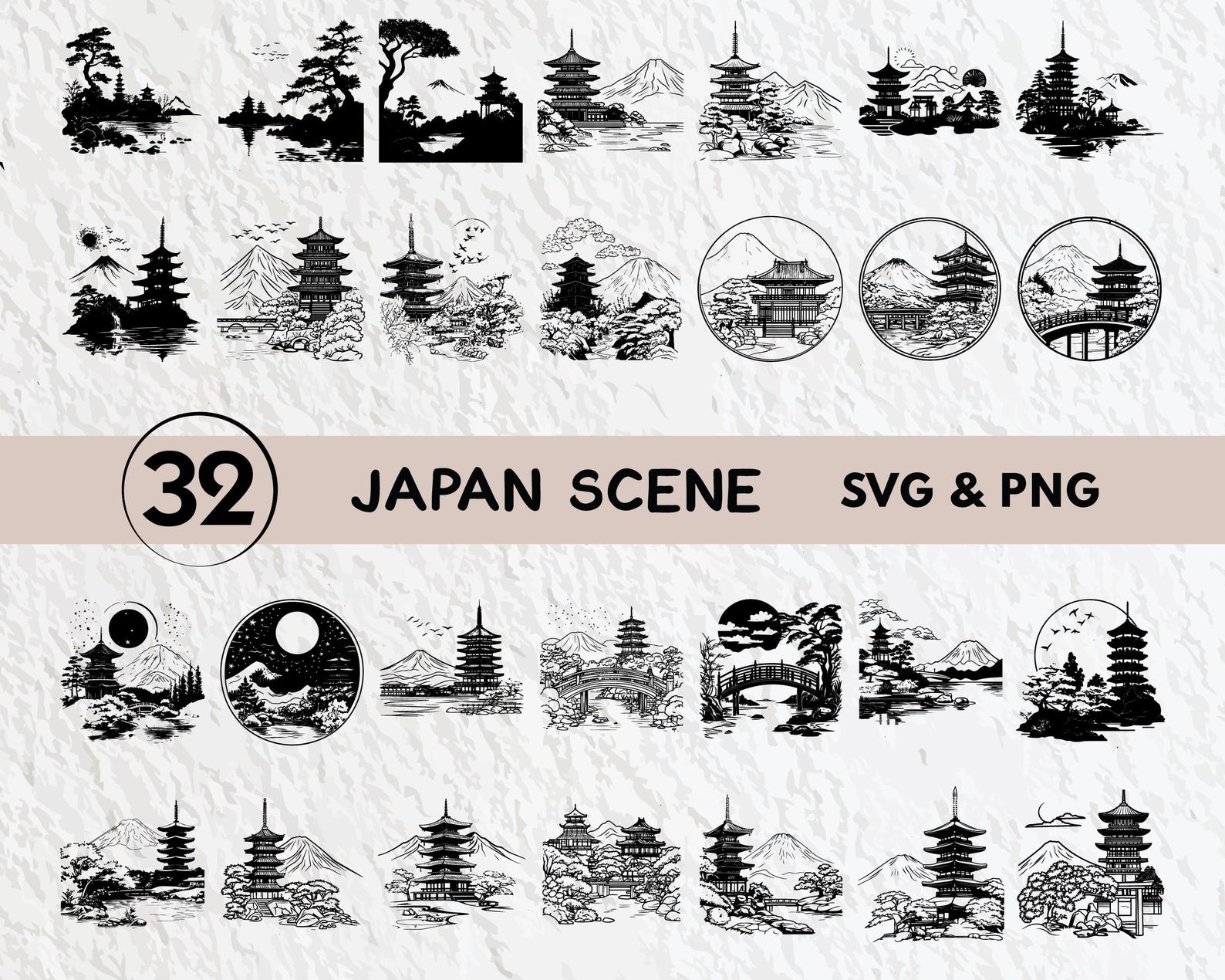 Japan Scene SVG Bundle: Silhouette Clipart, Vector Cut Files - Etsy