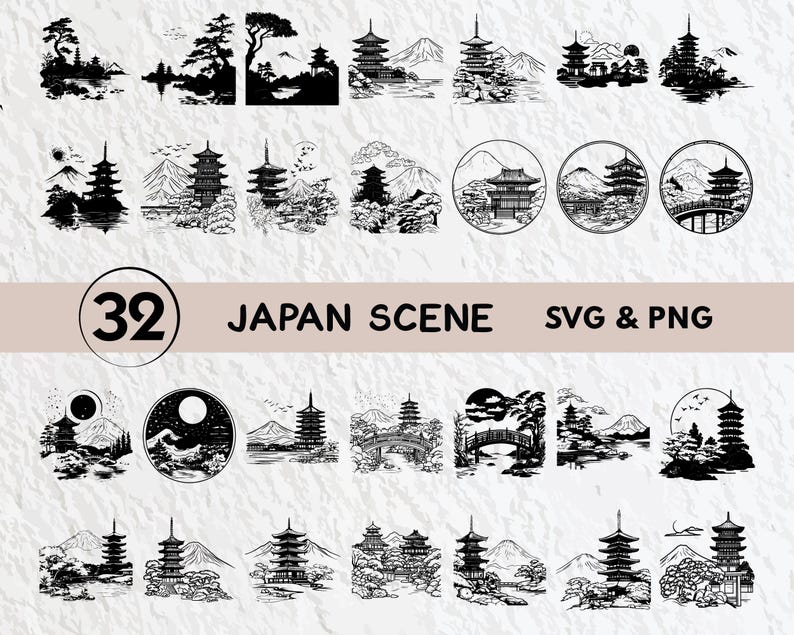 Japan Scene SVG Bundle: Silhouette Clipart, Vector Cut Files - Etsy