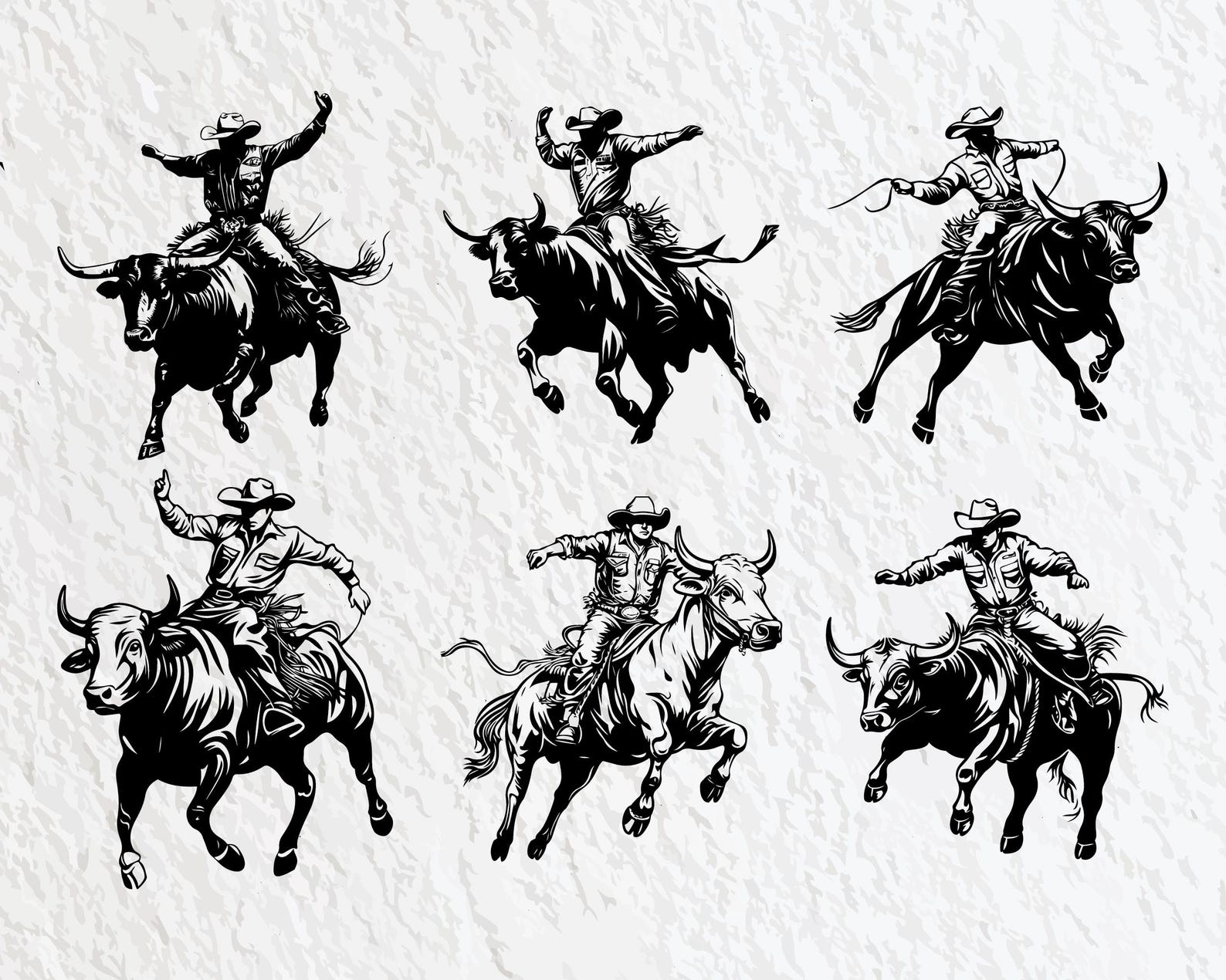 Bull Riding SVG Bundle: Silhouette Clipart, Vector Art (digital ...