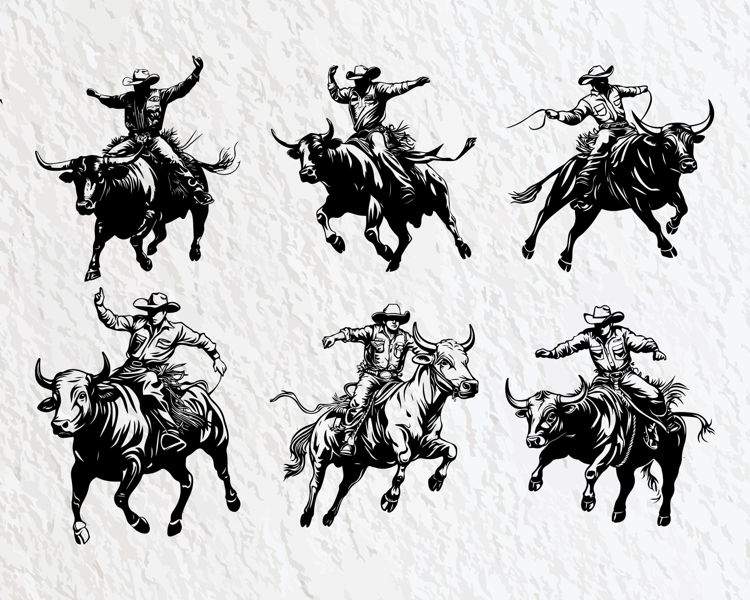 Bull Riding Svg Bundle, Bull Riding Silhouette, Bull Riding Clipart Png ...