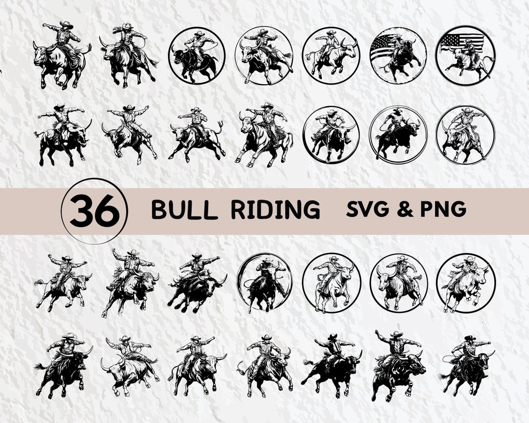 Bull Riding Svg Bundle, Bull Riding Silhouette, Bull Riding Clipart Png ...