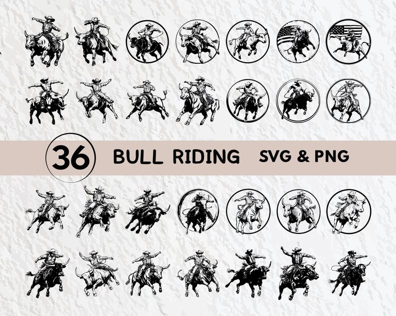 Bull Riding Svg Bundle, Bull Riding Silhouette, Bull Riding Clipart Png ...