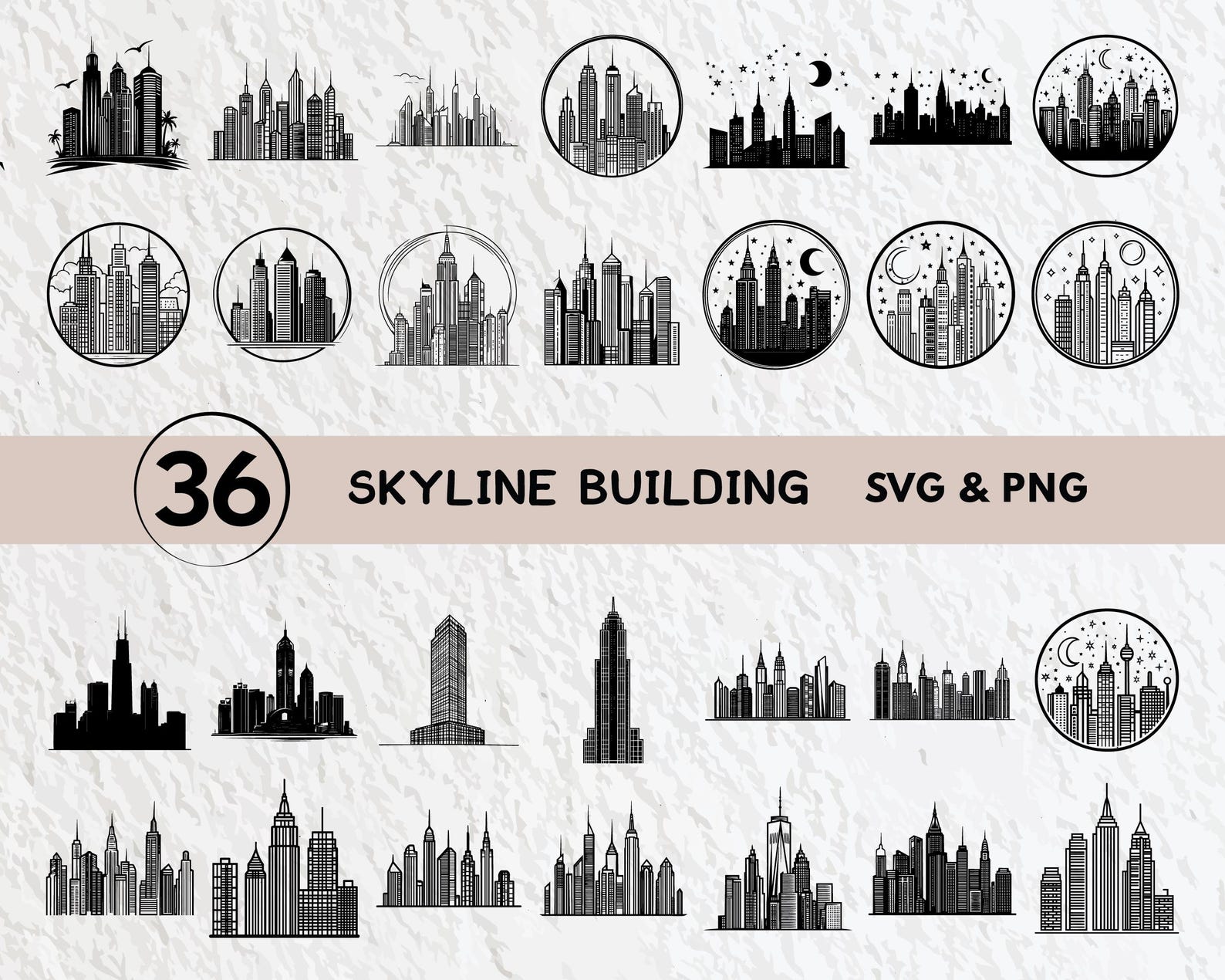 Skyline Building SVG Bundle: City Silhouette Clipart (PNG, Vector) - Etsy