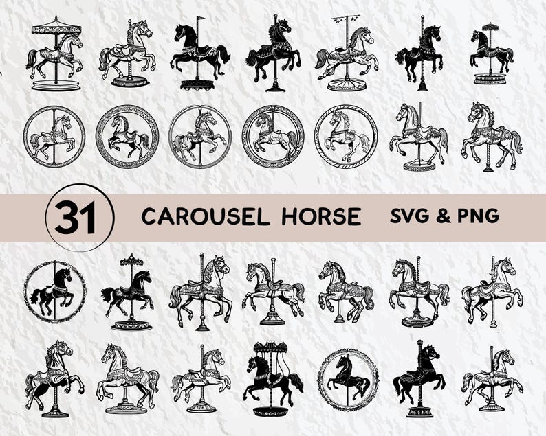 Carousel Horse Svg Bundle, Carousel Horse Silhouette, Carousel Horse Clipart Png, Carousel Horse ...