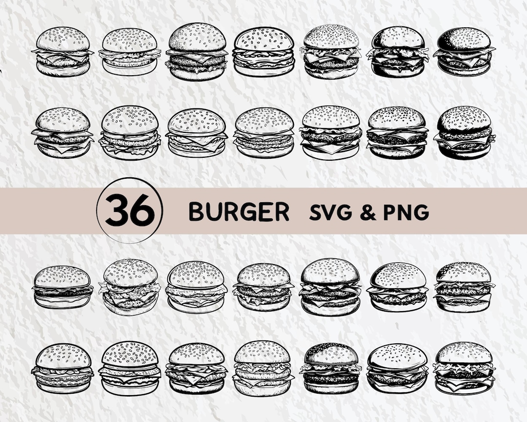Burger Svg Bundle, Burger Silhouette, Burger Clipart Png, Burger ...