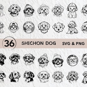 Shichon Dog SVG Bundle: Silhouette, Clipart, Outline, Vector (PNG) - Etsy