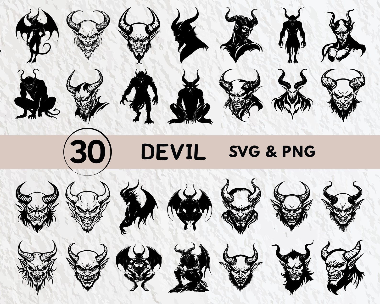 Devil Silhouette SVG Bundle: Lucifer Vector Art, Cricut Cut Files (PNG ...