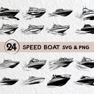 Speed Boat SVG Bundle: Silhouette Clipart, Logo Icon (PNG, Vector) - Etsy
