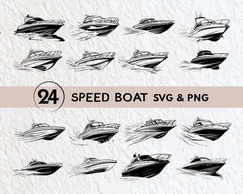 Speed Boat SVG Bundle: Silhouette Clipart, Logo Icon (PNG, Vector) - Etsy