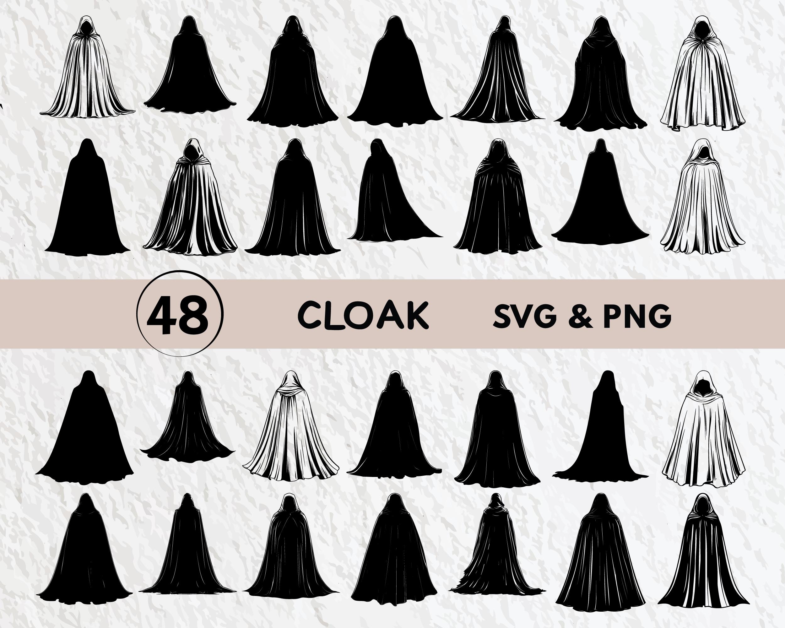 Cloak Svg Bundle, Cloak Silhouette, Cloak Clipart Png, Cloak Outline ...