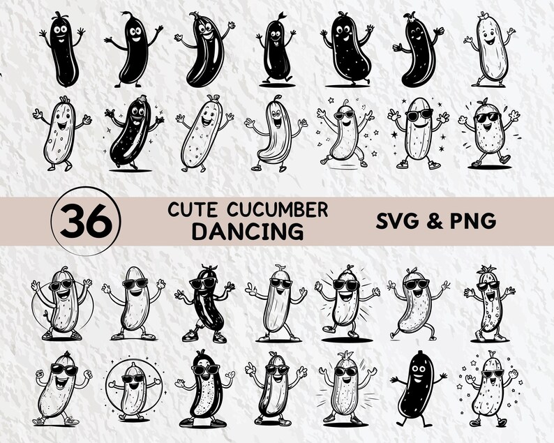 Cute Cucumber Dancing Svg Bundle, Cute Cucumber Dancing Silhouette ...