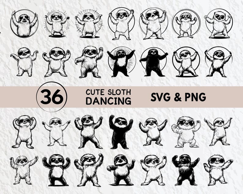 Dancing Sloth SVG Bundle, Funny Clipart PNG, Vector Cut Files - Etsy