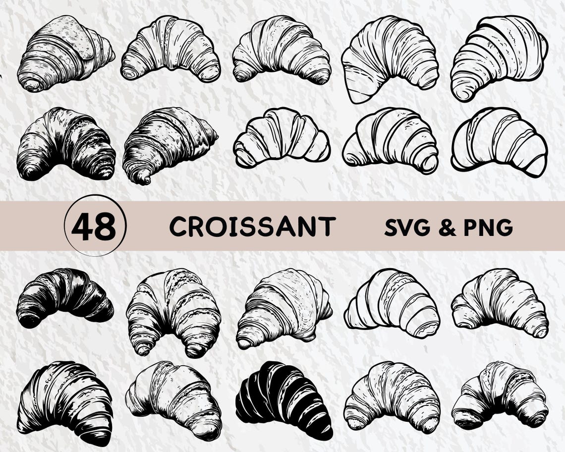 Croissant Svg Bundle, Croissant Silhouette, Croissant Clipart Png ...
