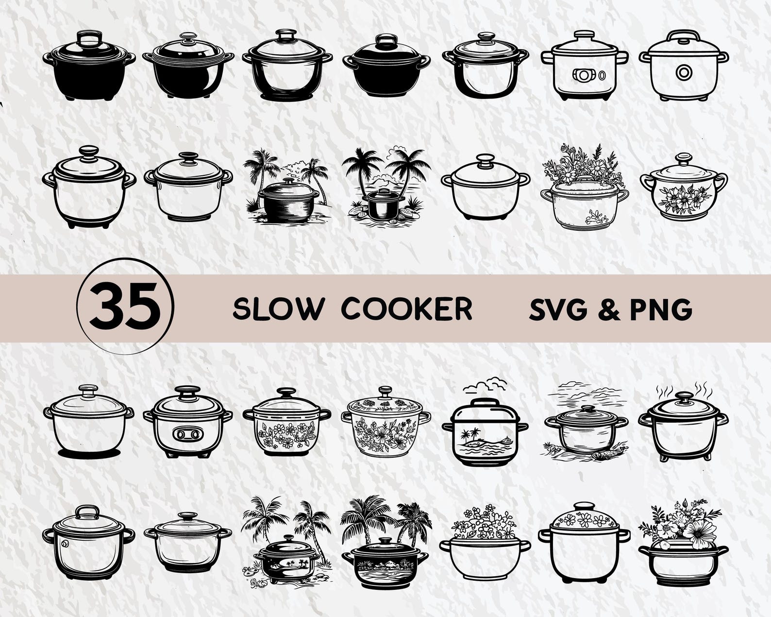 Slow Cooker SVG Bundle: Kitchen Vector Clipart, Logo Icon (digital ...