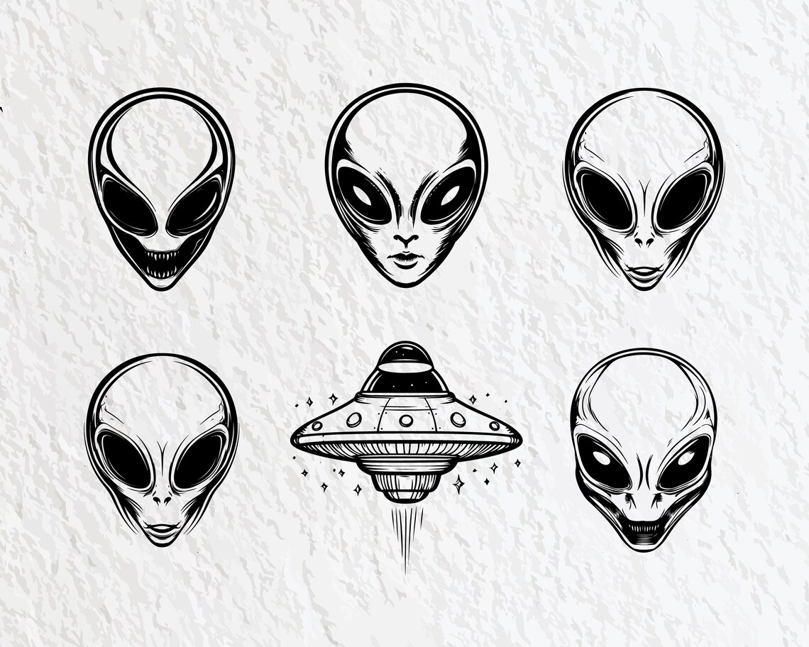 Alien Svg Bundle, Alien Silhouette, Alien Clipart Png, Alien Outline ...