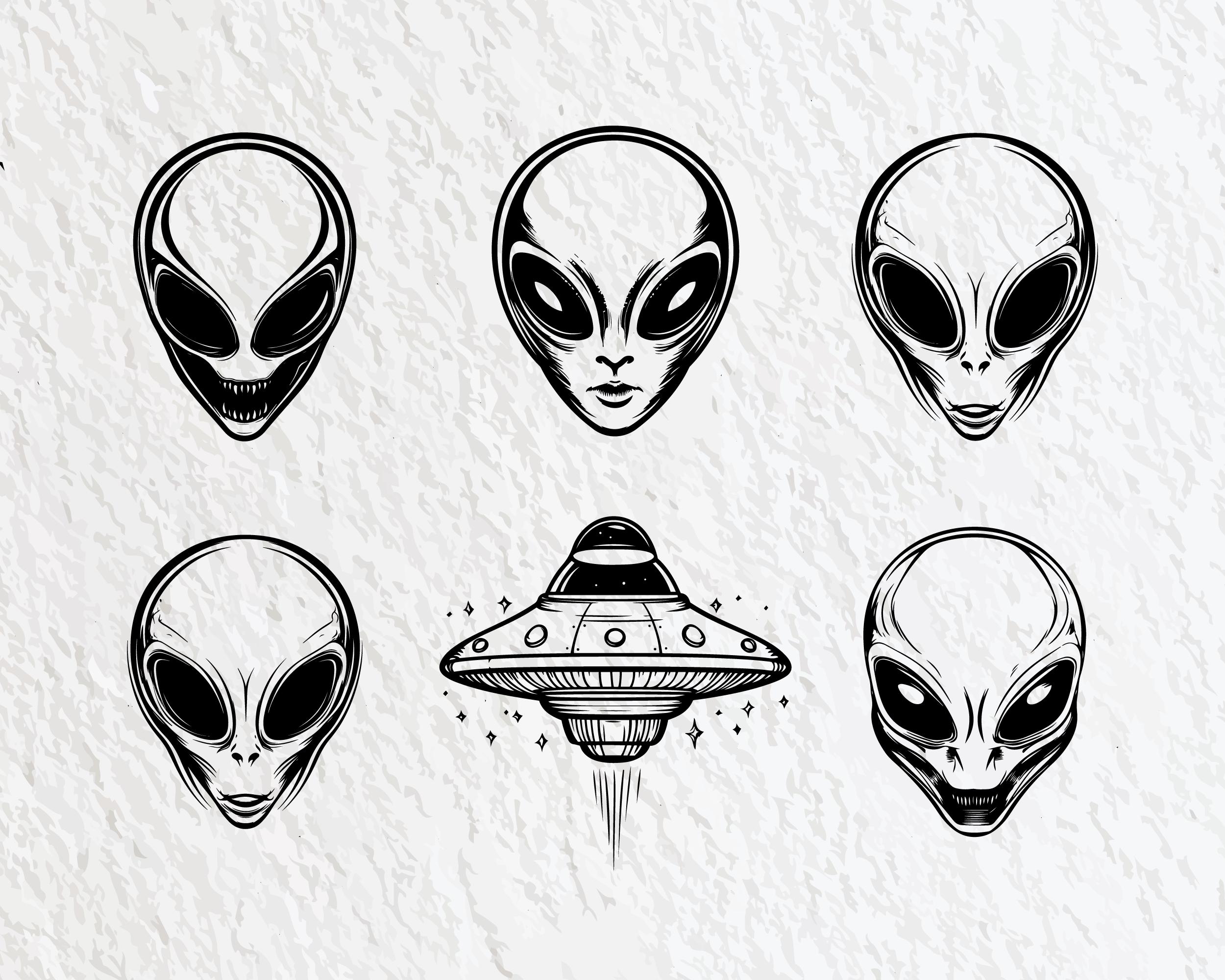 Alien Svg Bundle, Alien Silhouette, Alien Clipart Png, Alien Outline ...
