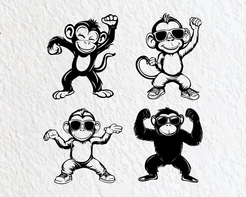 Cute Monkey Dancing Svg Bundle, Monkey Silhouette Png, Monkey Outline ...