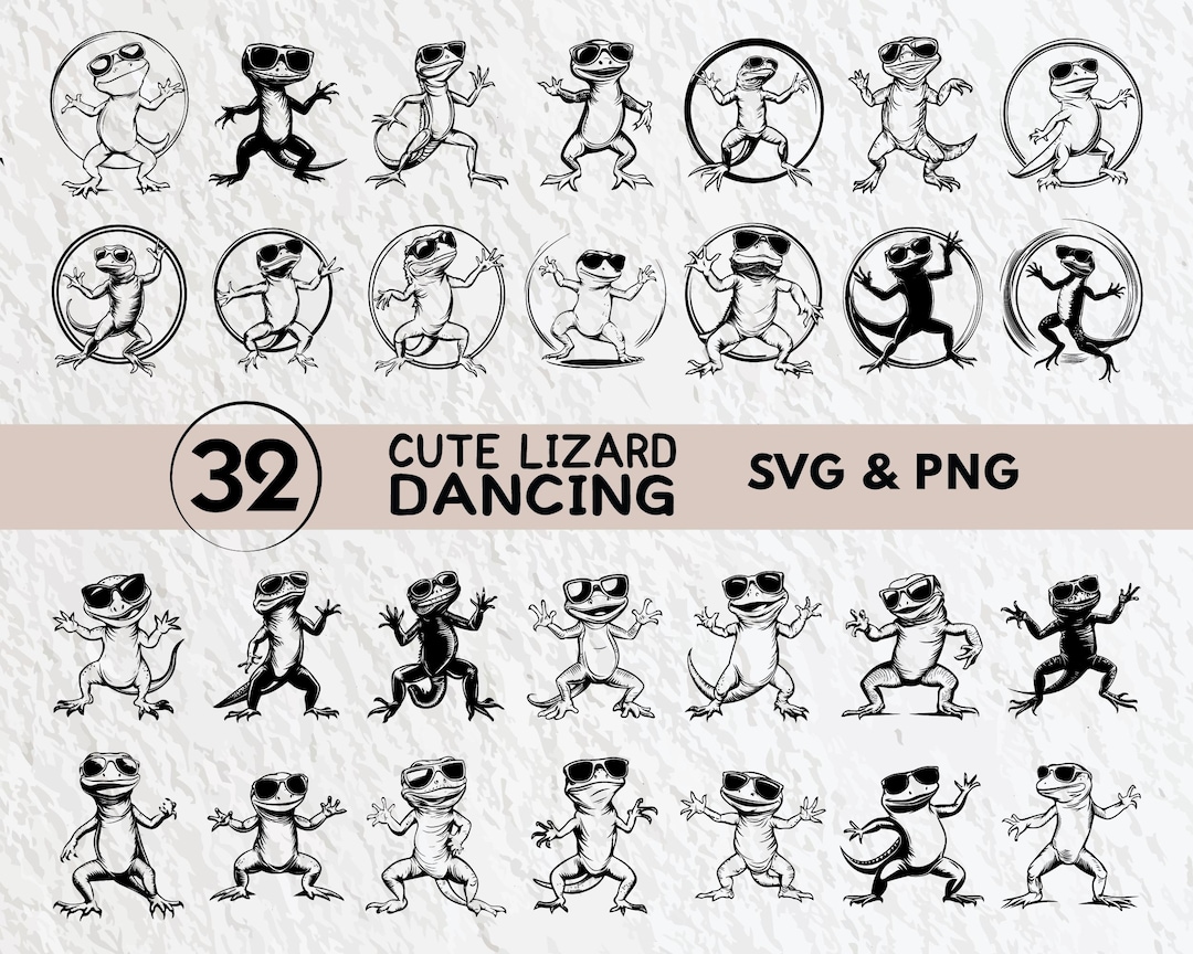 Cute Lizard Dancing Svg Bundle, Cute Lizard Dancing Silhouette, Cute ...