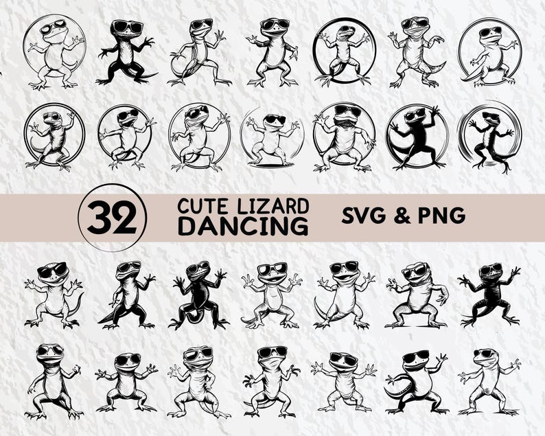 Cute Dancing Lizard SVG Bundle, Clipart PNG, Vector Icon Files - Etsy