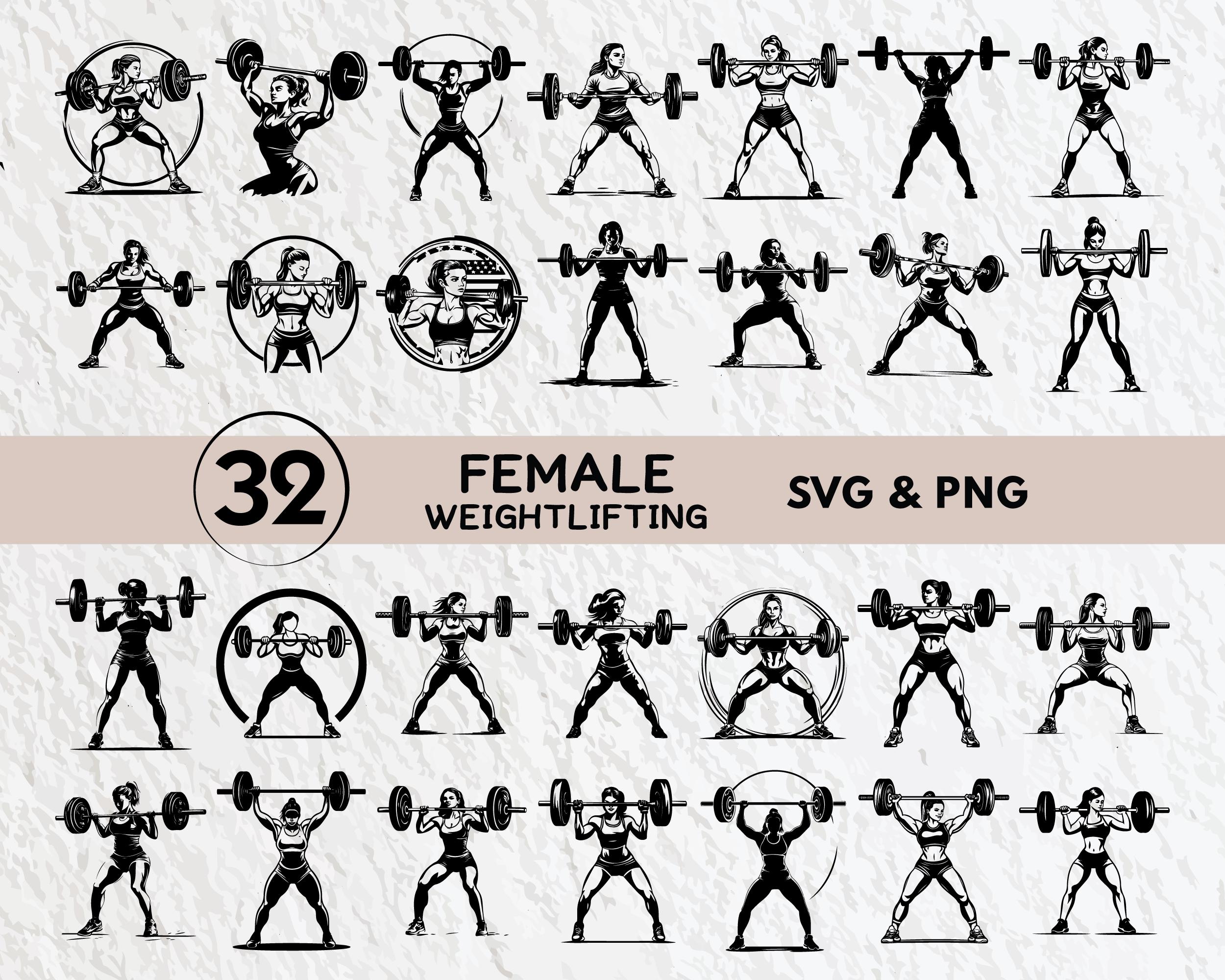 Female Weightlifting SVG Bundle: Silhouette Clipart, Vector Logo (PNG ...