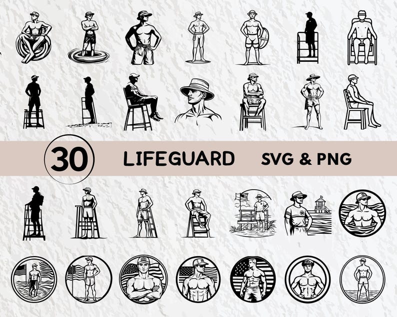 Lifeguard SVG Bundle: Silhouette Clipart, Logo Icon (PNG, Cricut Files ...