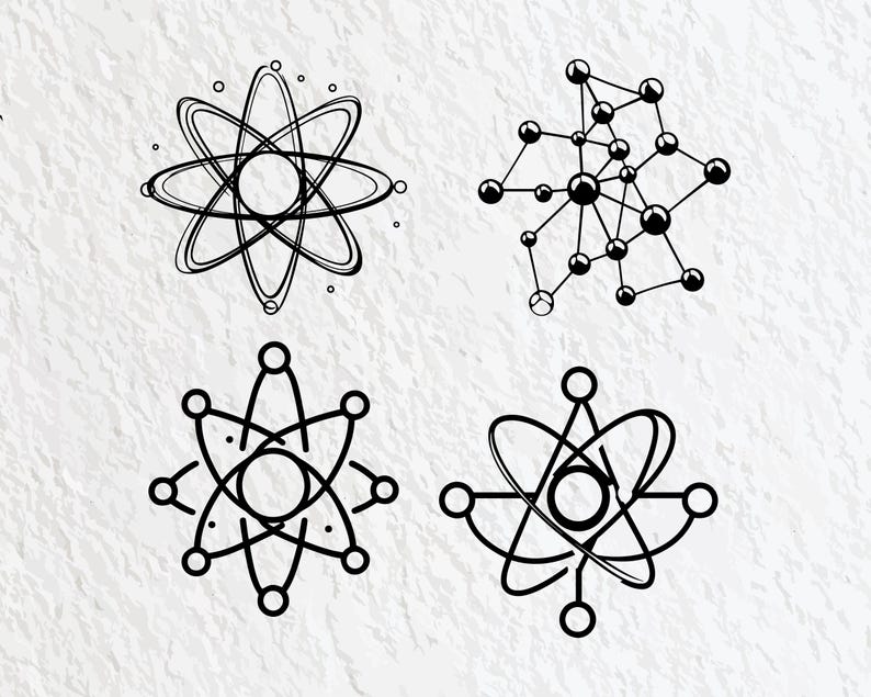 Atom Svg Bundle: Silhouette, Outline, Vector, Logo, Icon (PNG, Cricut ...