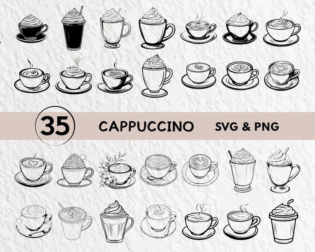 Cappuccino SVG Bundle: Coffee Clipart, Vector Logo (PNG, Cricut Files ...