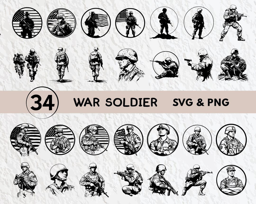 War Soldier SVG Bundle: Silhouette Clipart, Cricut Cut Files - Etsy
