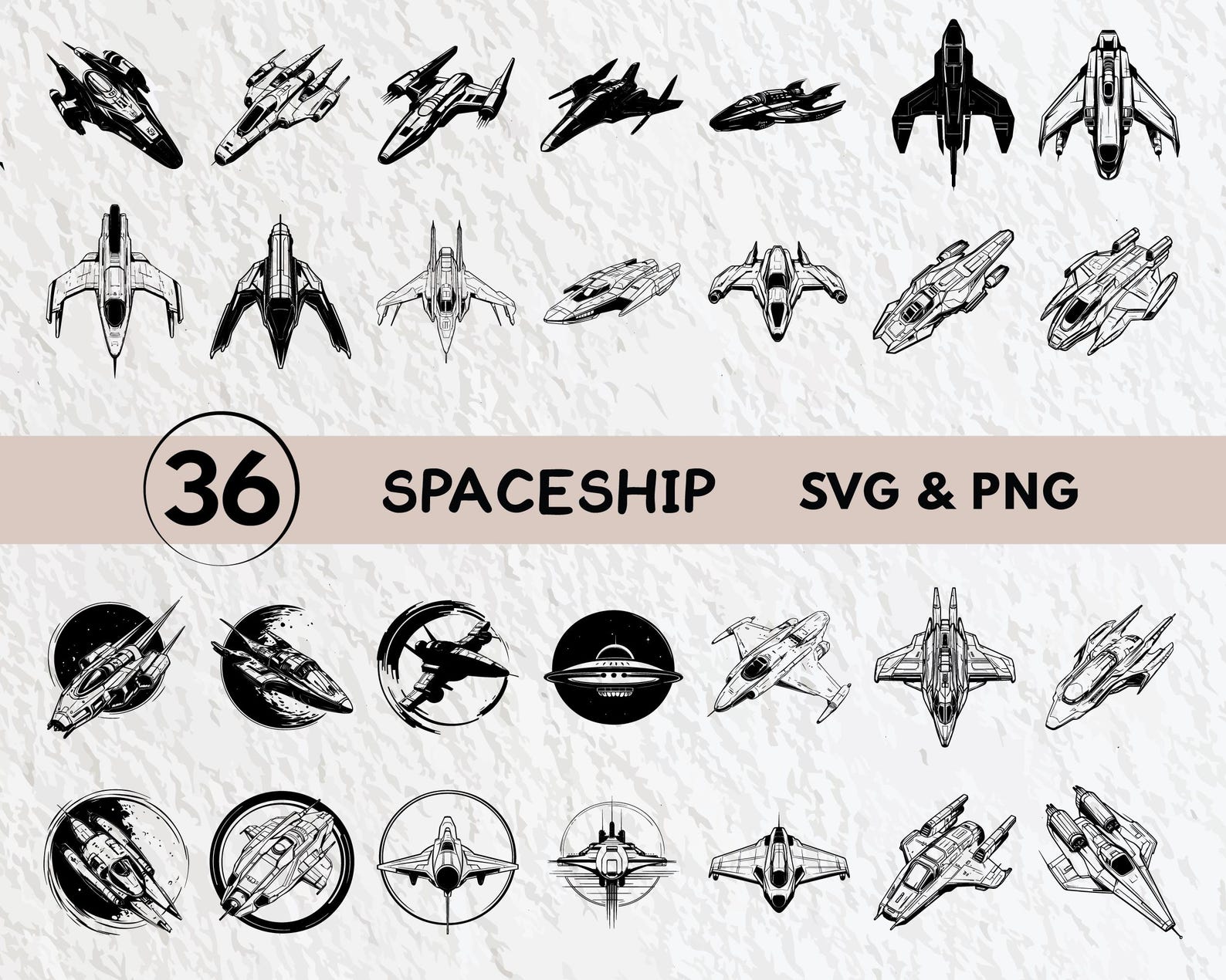 Spaceship SVG Bundle: Silhouette Clipart, Vector Logo Icon (digital ...