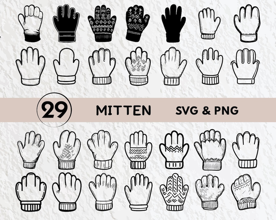 Mitten Svg Bundle, Mitten Silhouette, Mitten Clipart Png, Mitten ...