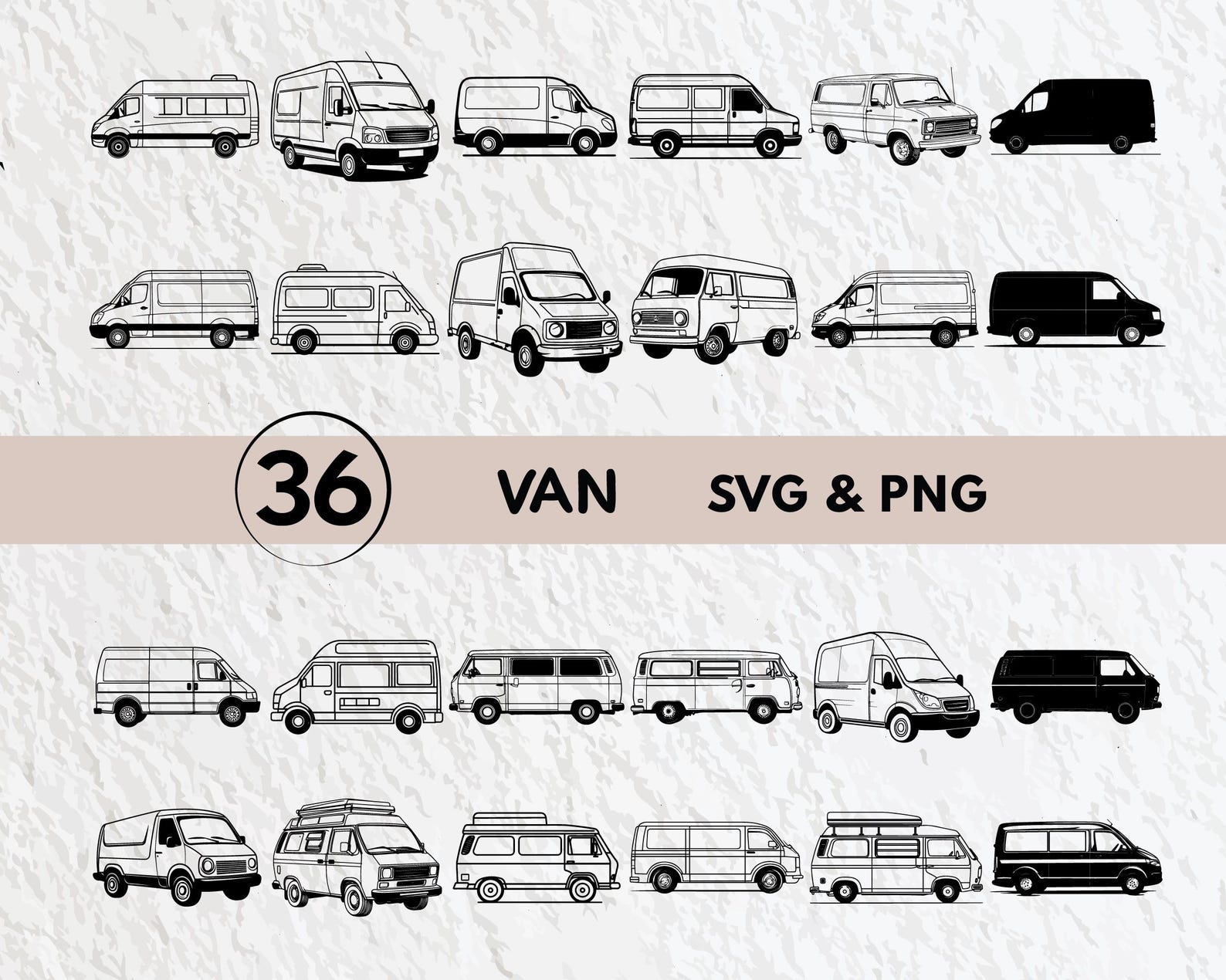 Van SVG Bundle: Silhouette Clipart, Cricut Cut Files (digital Download ...