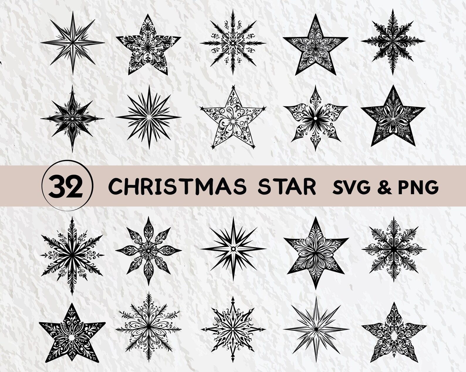 Christmas Star SVG Bundle: Silhouette Clipart, Vector Logo (digital ...