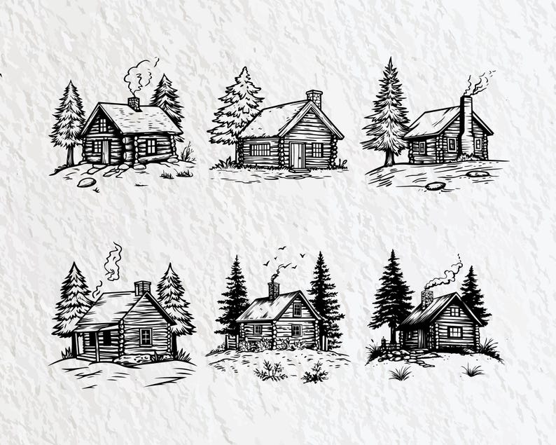Rustic Cabin SVG Bundle: Silhouette Clipart, Cricut Decal Files - Etsy