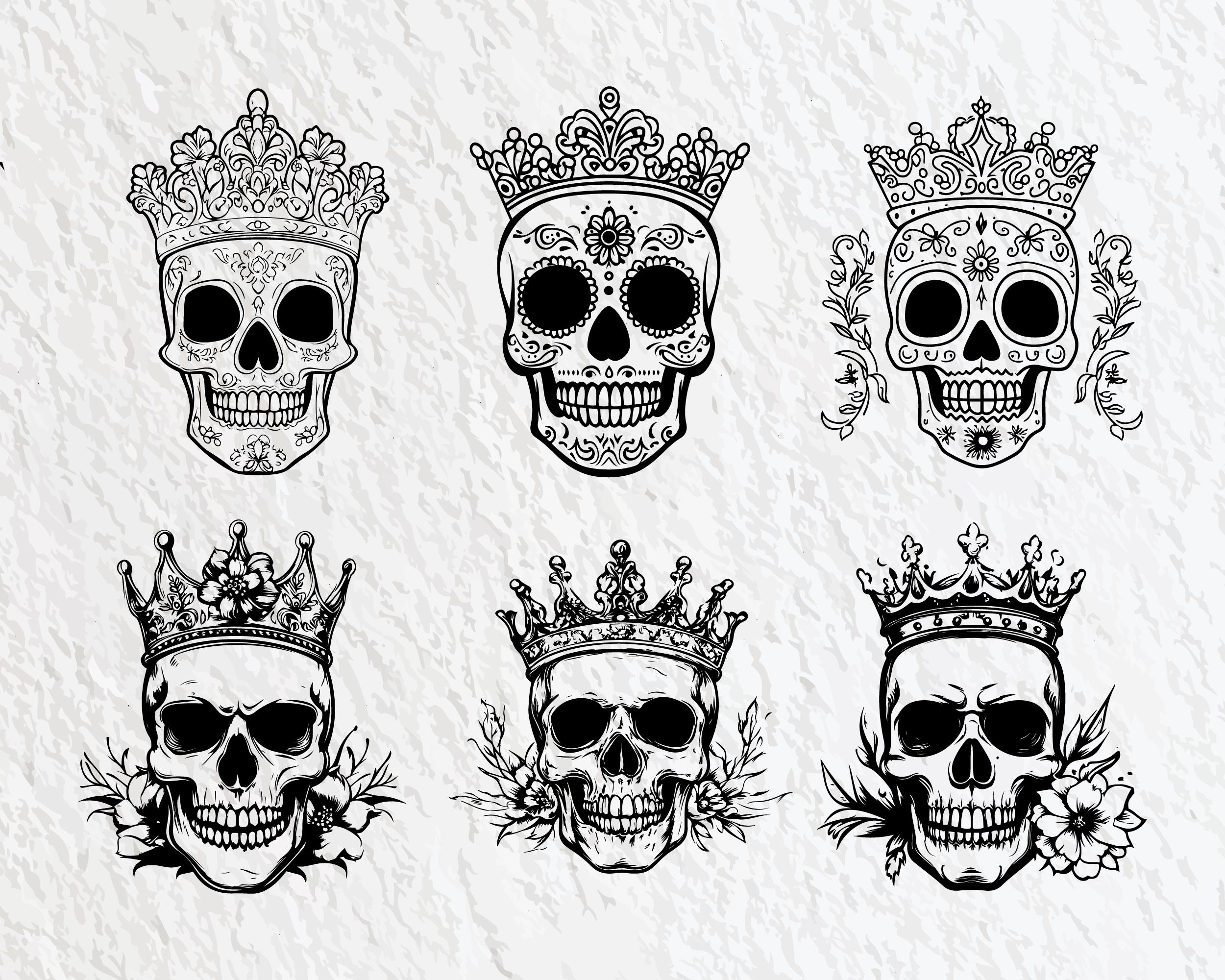 Skull Wearing Crown Svg Bundle, Skull Wearing Crown Silhouette, Skull ...