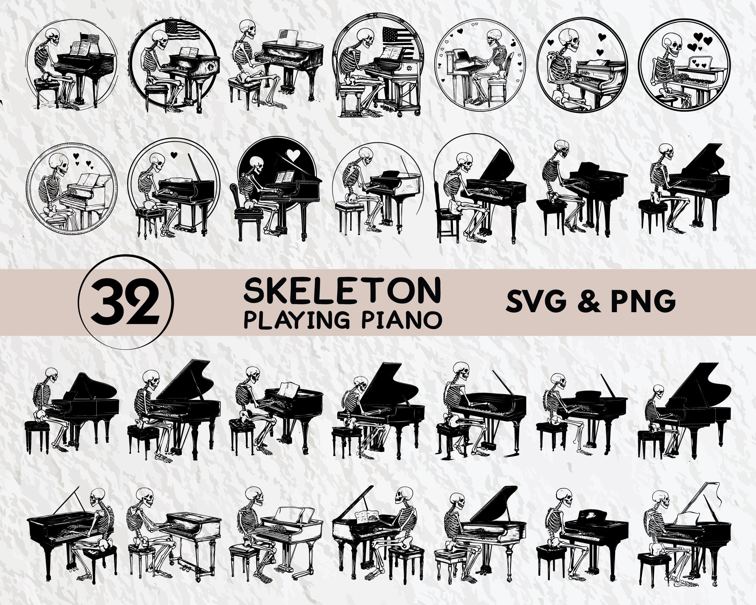 Skeleton Playing Piano SVG Bundle: Clipart, Silhouette, Vector (digital ...