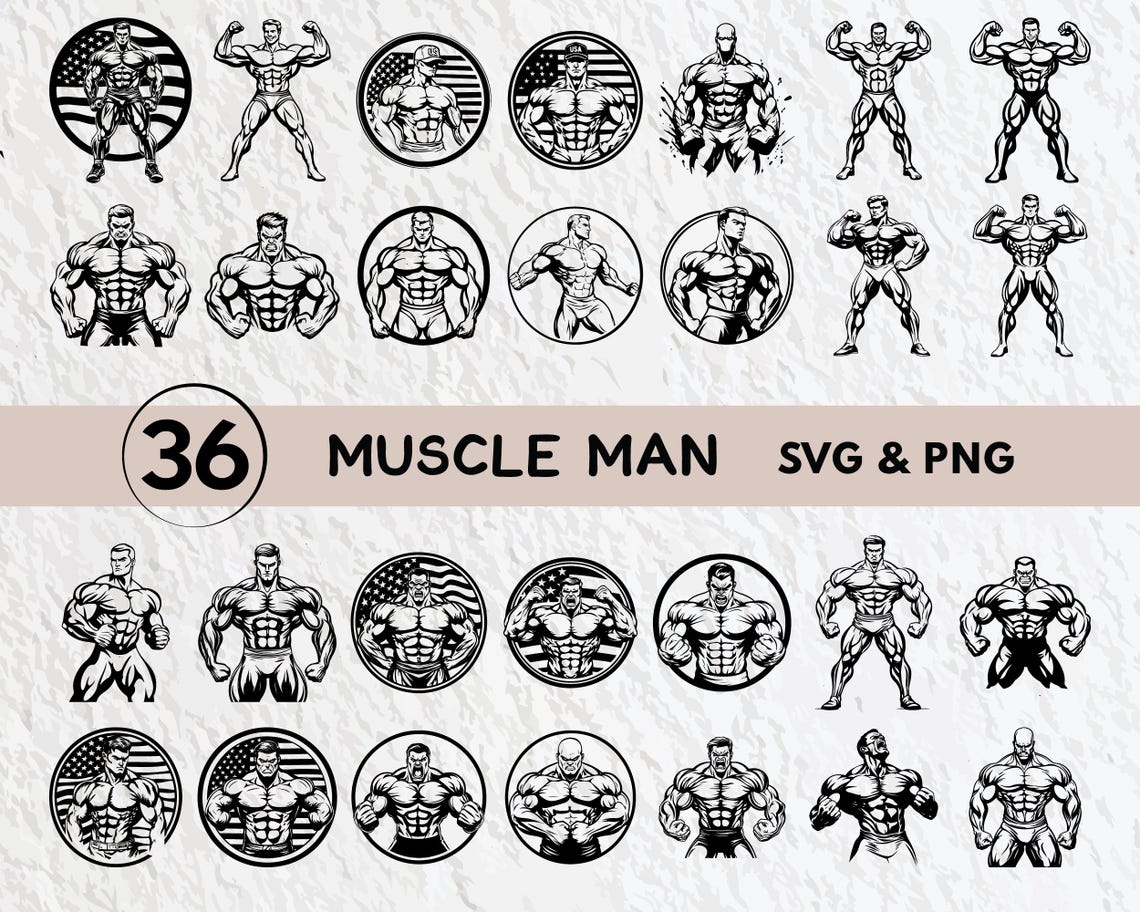 Muscle Man SVG Bundle: Silhouette Clipart, Vector Cut Files - Etsy