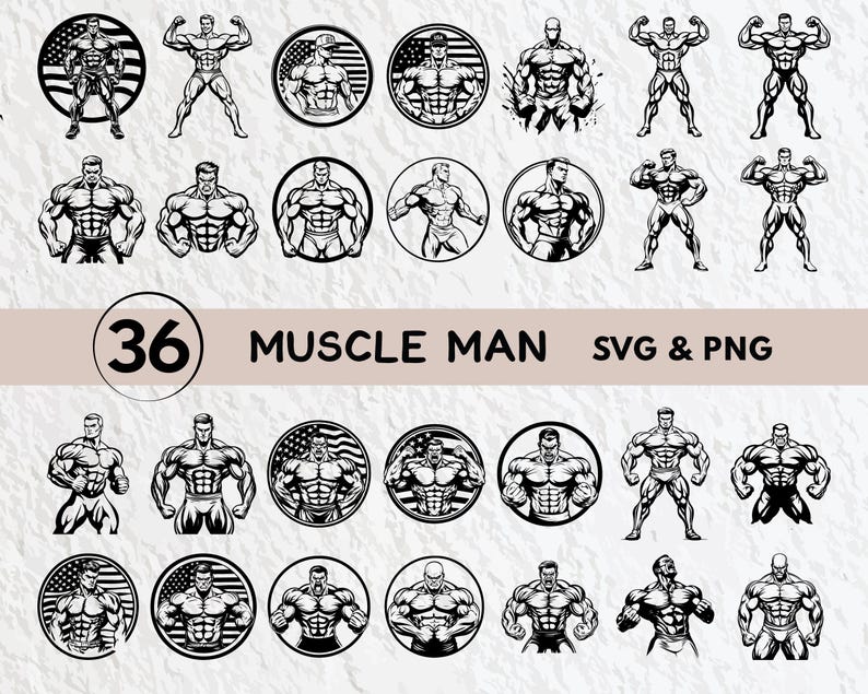 Muscle Man SVG Bundle: Silhouette Clipart, Vector Cut Files - Etsy