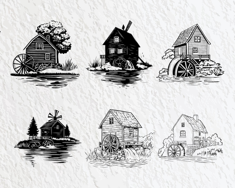 Watermill Svg Bundle, Watermill Silhouette, Watermill Clipart Png ...