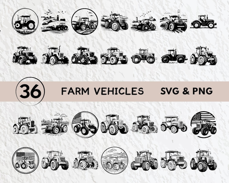 Farm Vehicles SVG Bundle: Tractor Clipart, Logo Icon (PNG, Vector) - Etsy