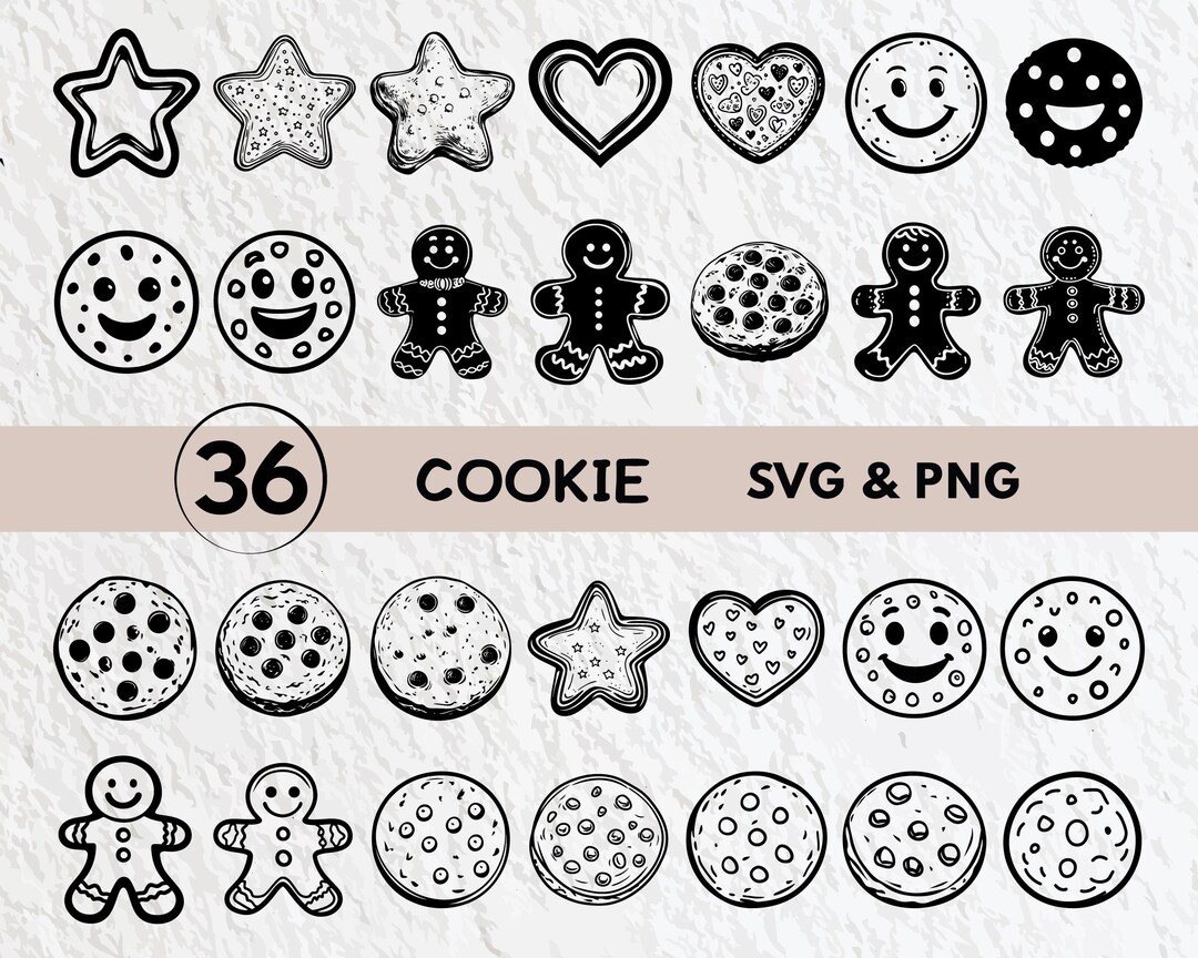 Cookie SVG Bundle: Funny Clipart, Silhouette, and Outline (PNG, SVG Cut ...